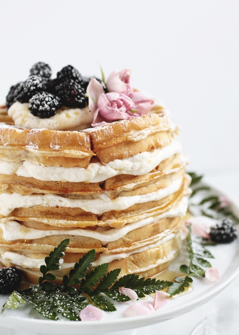 Waffle Cake with Whipped Maple Frosting